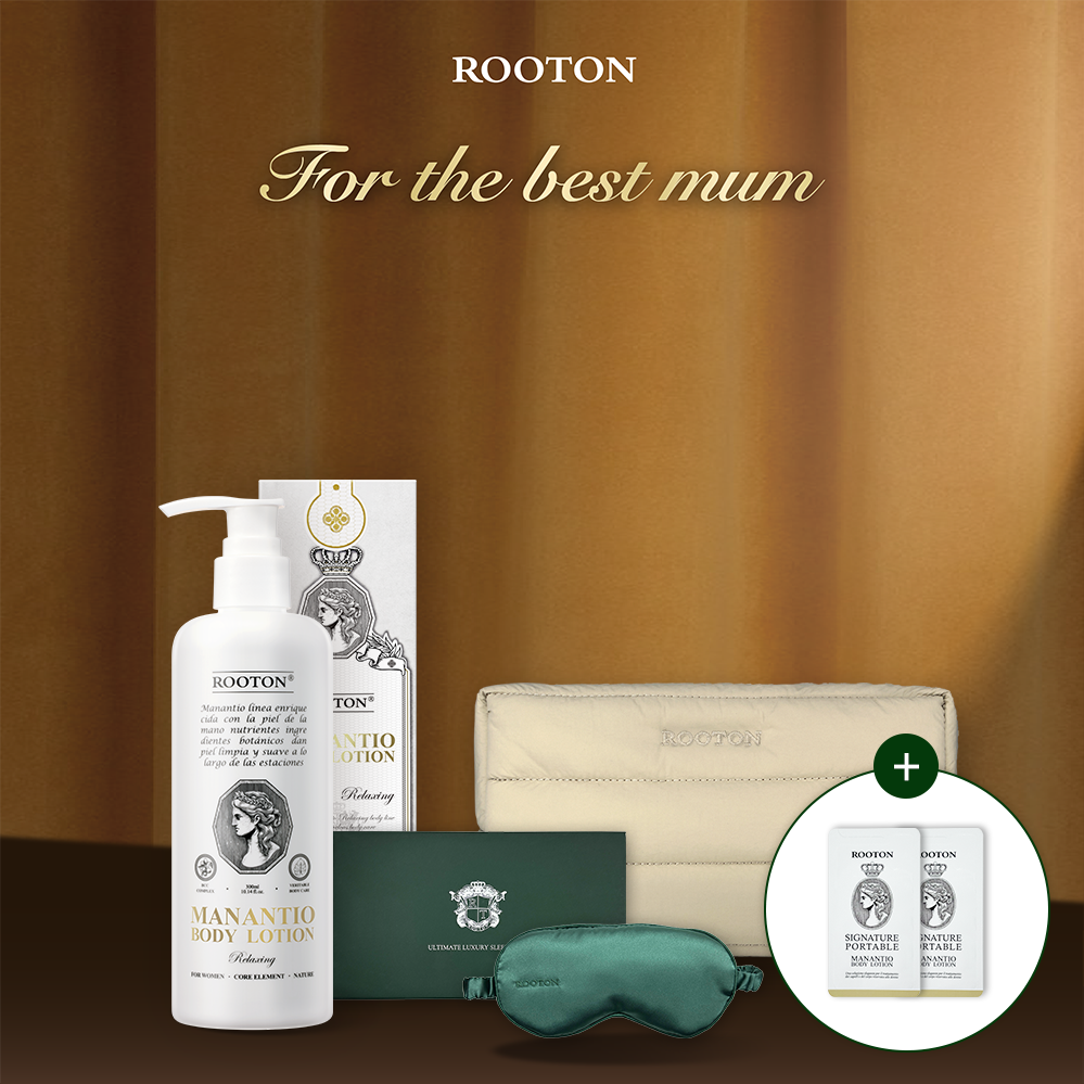 快速出貨【ROOTON】媽咪辛苦了！淨粹植潤身體乳 300ml+淨粹植潤身體乳5mlx2+眼罩禮盒+希臘晨霧化妝包 | LINE 禮物