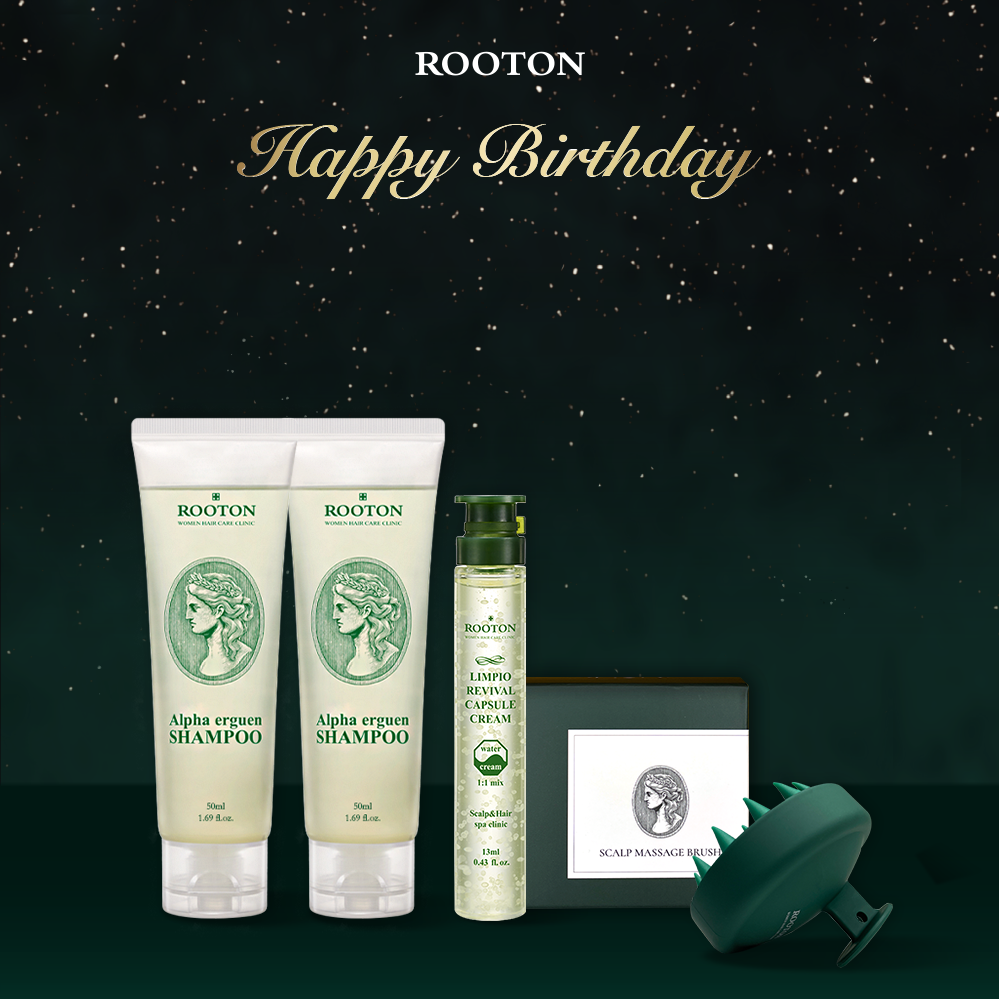【ROOTON】生日快樂！甦活植萃洗髮精50ml x2+奇蹟復甦精萃綠瓶13ml x1+頭皮按摩梳(水瓶座生日禮物) | LINE 禮物