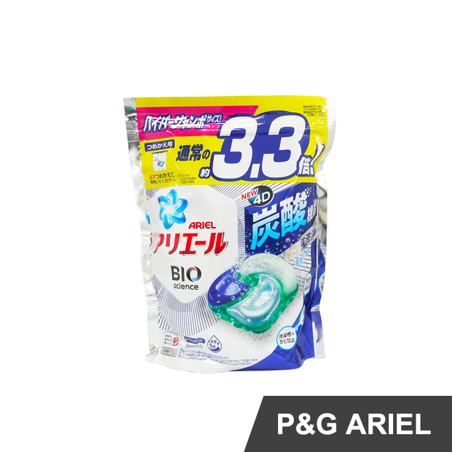[平輸版] 【日本 P&G ARIEL】 日本 P&G ARIEL 3.3倍炭酸 4D洗衣膠球補充包39入 - 藍色淨白 x 3入 | LINE 禮物