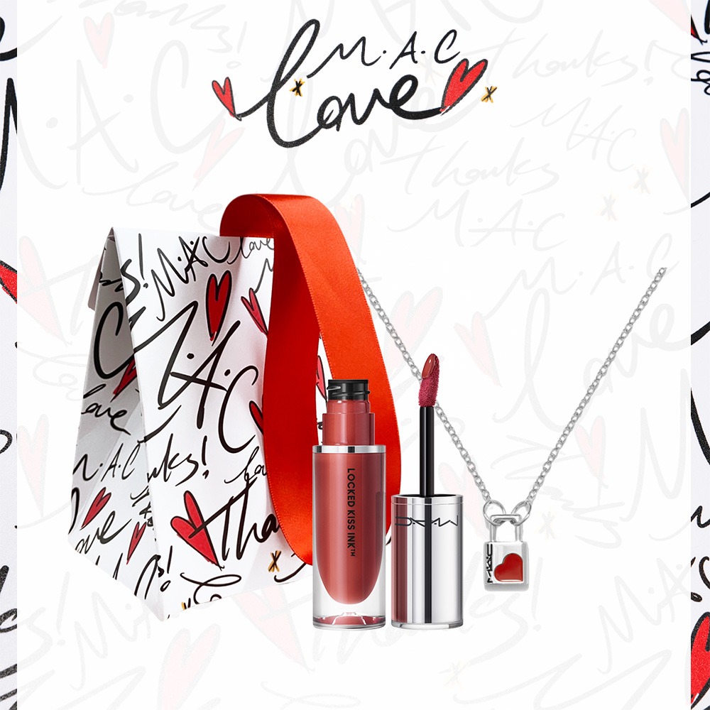 【MAC】BABY I LOVE U! 情人節超鎖吻唇釉項鍊禮盒 買就送精緻愛心鎖項鍊 超鎖吻霧感唇釉 EMPHATIC 曖昧棕 | LINE 禮物