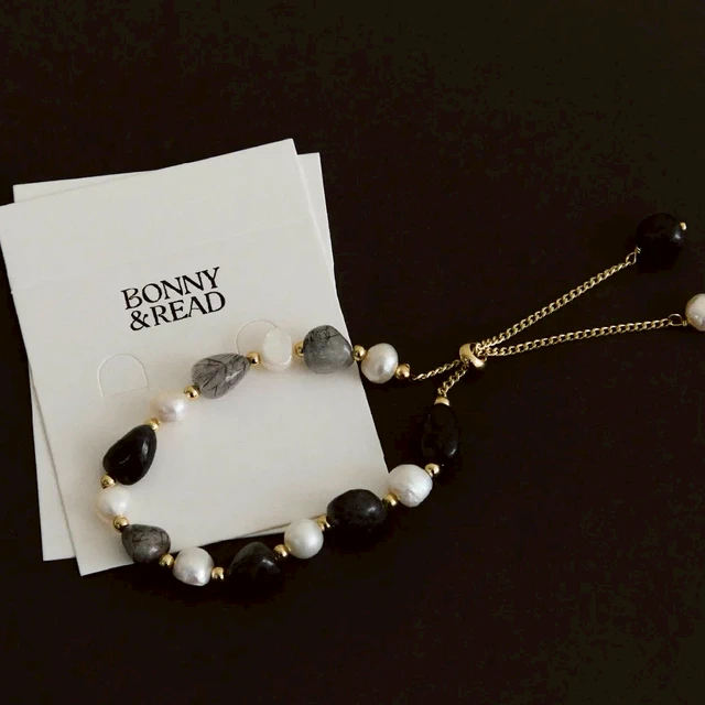 【BONNY&READ飾品】[黑髮晶] 稱心如意手鍊 水晶 珍珠 可調節 伸縮 開運手鍊 | LINE 禮物