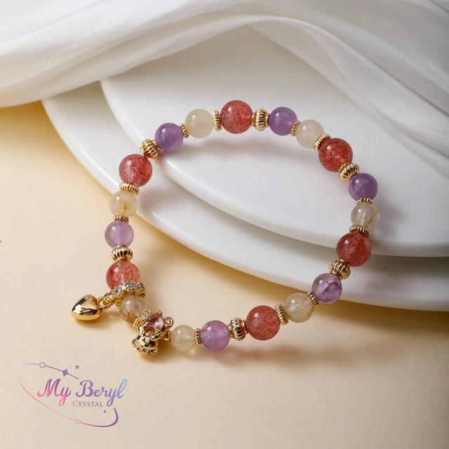 【My Beryl 水晶】紅草莓晶 × 紫水晶 × 鈦晶｜甜心幸運熊手鍊 | LINE 禮物