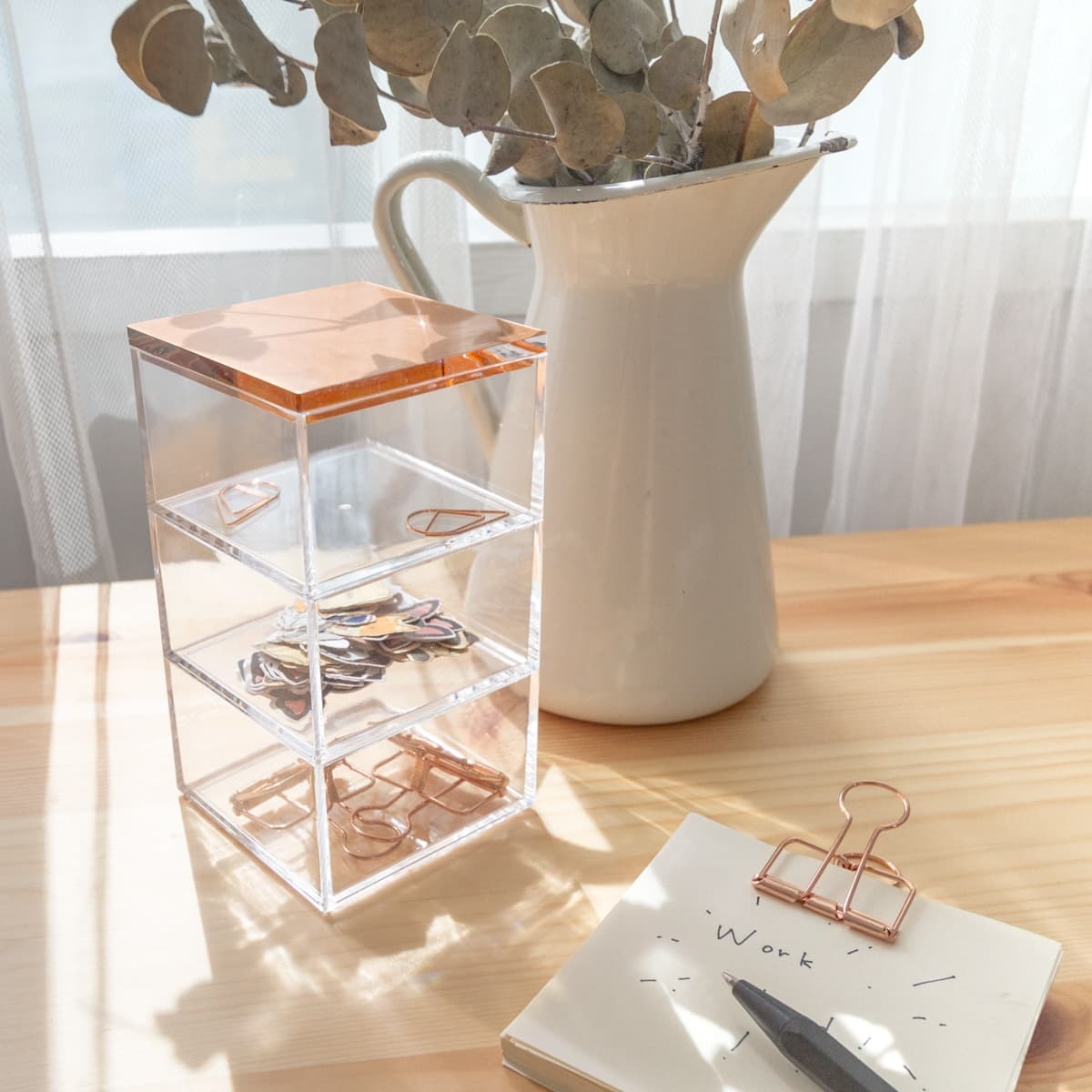 💗提升桌面儀式感【目喜生活Moosy Life】玫瑰金：三層疊疊樂收納盒 | LINE 禮物