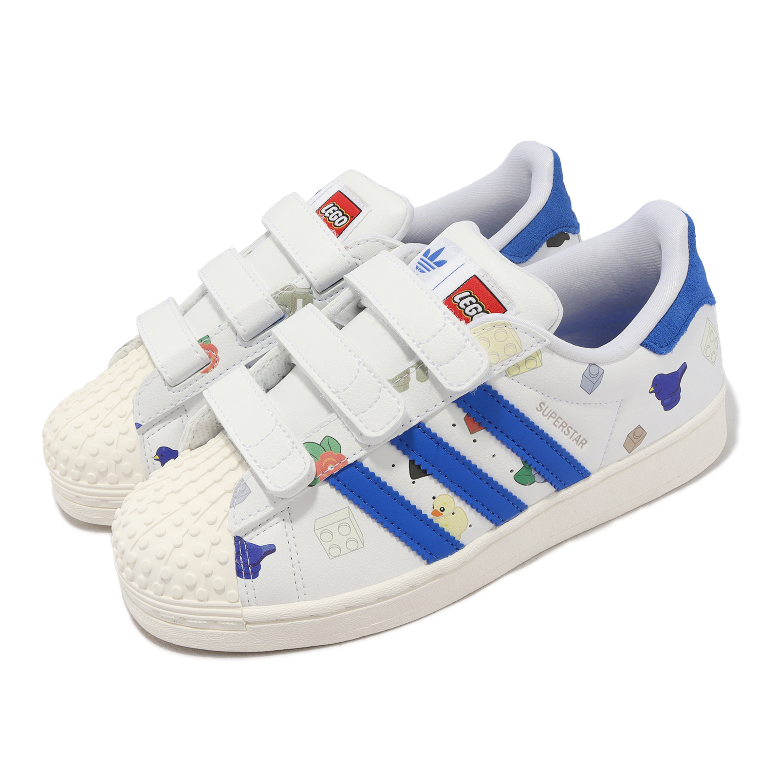 [ACS] adidas x LEGO Superstar CF C 童鞋 白 藍 聯名 樂高 中童 小朋友 魔鬼氈 愛迪達 IF2201 ...