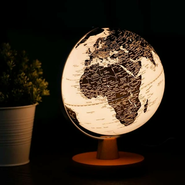 【WUZ屋子】SkyGlobe 8吋發光白色海洋日式木質底座地球儀(英文版) | LINE 禮物