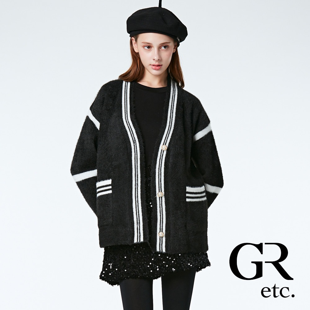 【GLORY21】etc.率性小香風滾邊開襟針織外套-黑 | LINE購物商城