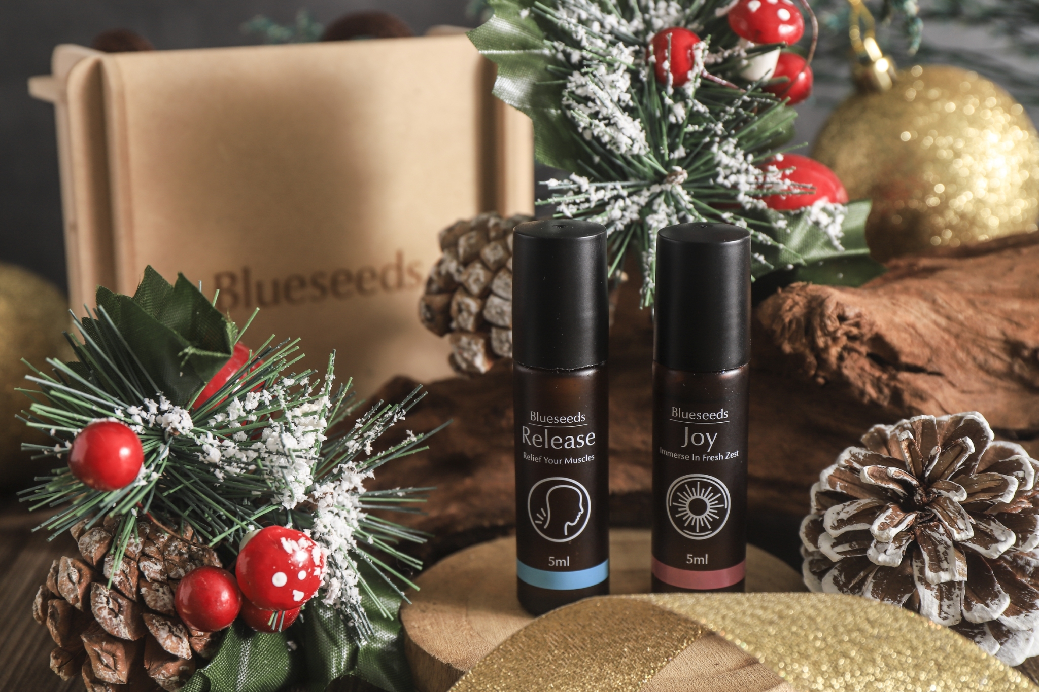 【Blueseeds芙彤園】心情愉悅緩適肩頸滾珠按摩精油木盒組 | LINE 禮物