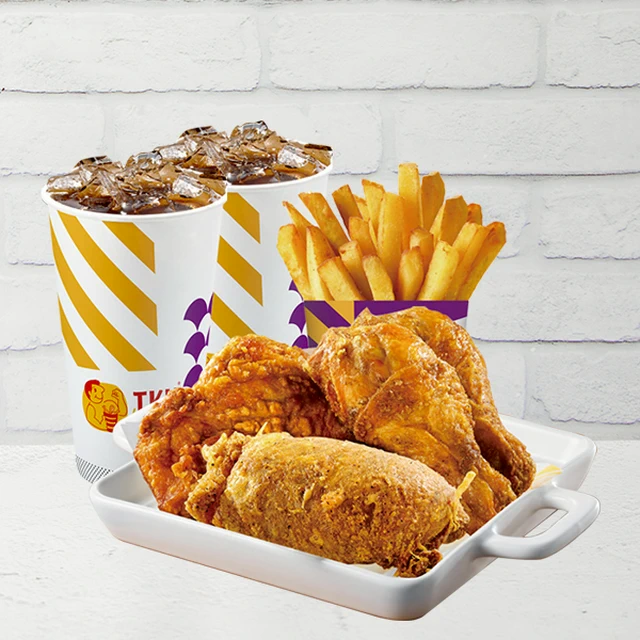 【TKK頂呱呱】雙人分享餐(辣味炸雞x1+原味雞腿x2+呱呱包(內含豬肉)x1+地瓜薯條x1+30元飲料x2) | LINE 禮物