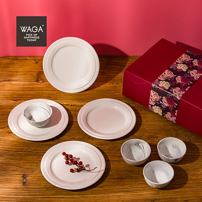 WAGA 雙礫墨黑雲紋 餐具禮盒｜八件組 | LINE 禮物