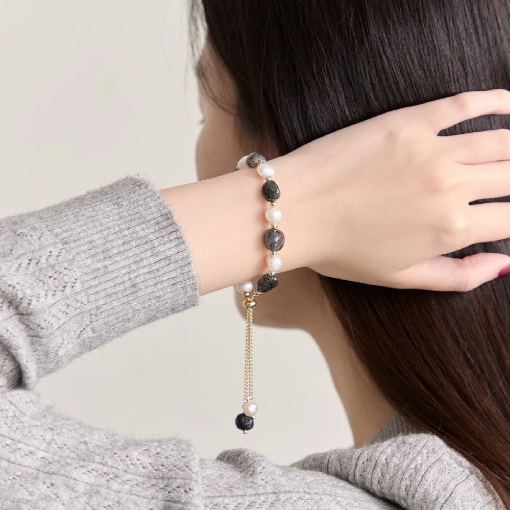 【BONNY&READ飾品】[黑髮晶] 稱心如意手鍊 水晶 珍珠 可調節 伸縮 開運手鍊 | LINE 禮物
