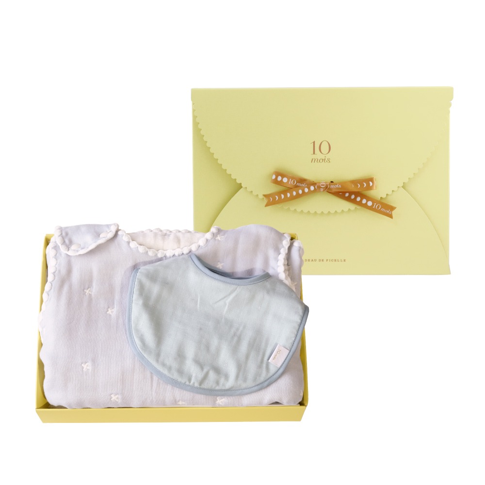 【日本10mois】小星星寶貝禮盒組 (藍/六層紗防踢背心+口水巾圍兜) | LINE 禮物