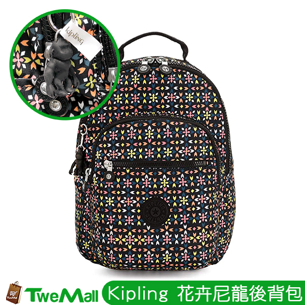 Kipling 後背包 花卉尼龍肩背包 黑 猴子 | LINE官方帳號開店幫手