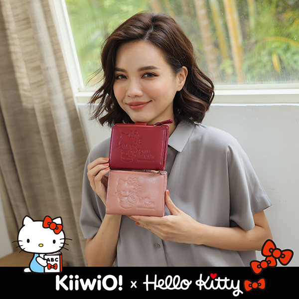 Hello Kitty x Kiiwi O! 限定聯名款【Kiiwi O!】真皮機能短夾 (附活動票卡夾) EMY - 酒紅 PB00320-RED-F 大容量 多卡層 零錢包 通勤 ...