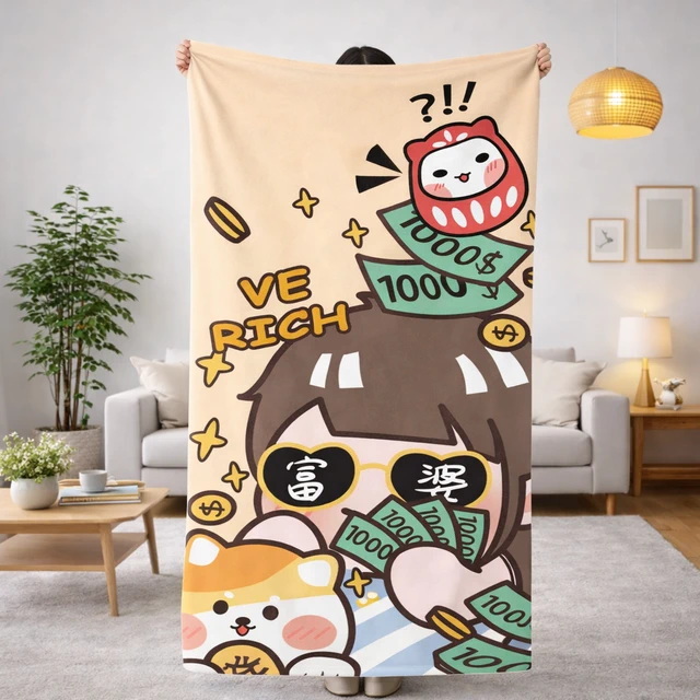 🧨新年快樂【COZY PLUS+】GET RICH富婆招財法蘭絨毯JAN07 #CP0293 招財 午睡毯 披肩毯 沙發蓋毯 禮物 生日禮物 ...