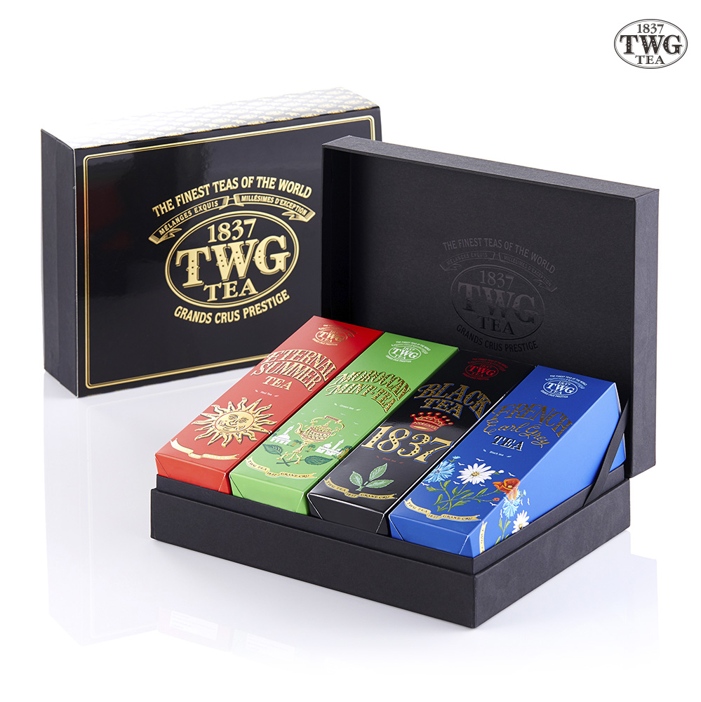 贈茶香果醬【TWG Tea 】 時尚茶罐四入禮盒組 盛夏緋紅120g+摩洛哥薄荷綠茶100g+1837紅茶100g+法式伯爵茶100g | LINE 禮物