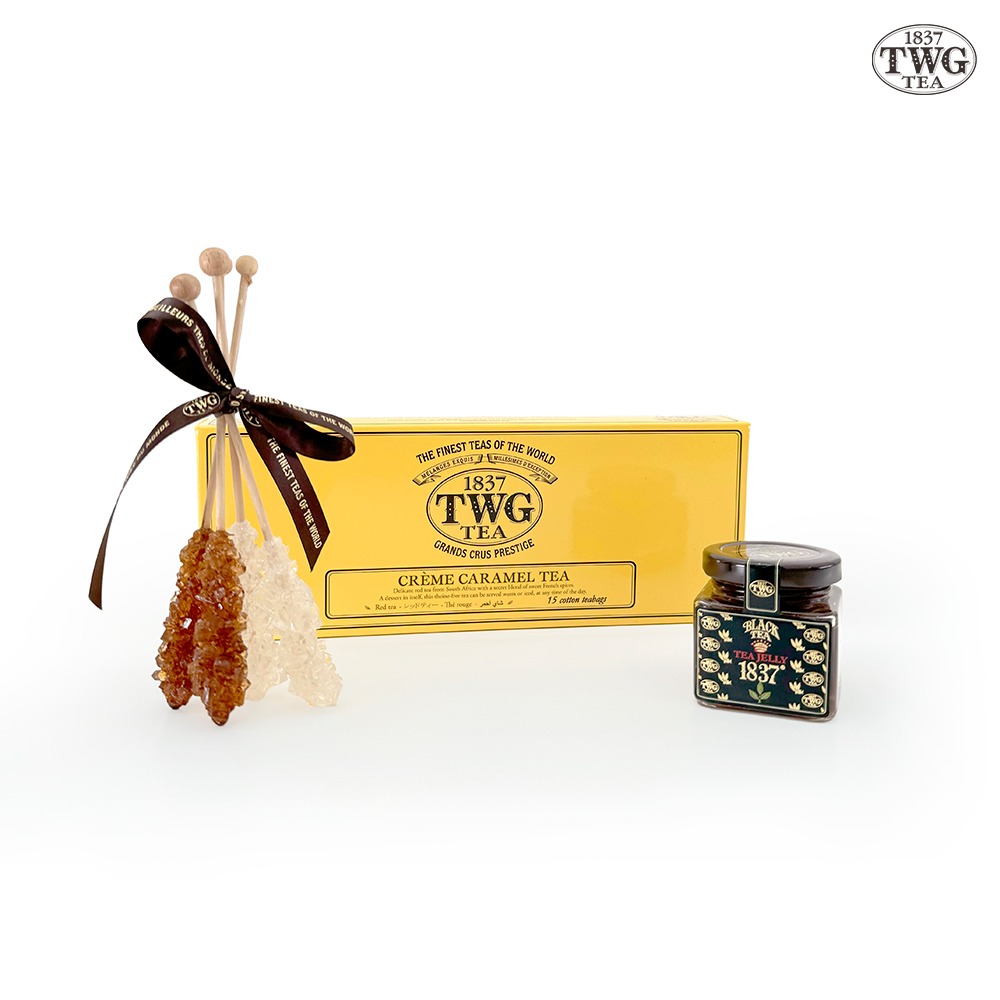 【TWG Tea】 純棉茶包茶香禮物組 (焦糖南非國寶茶 15包/盒+茶香果醬+茶糖棒) | LINE 禮物