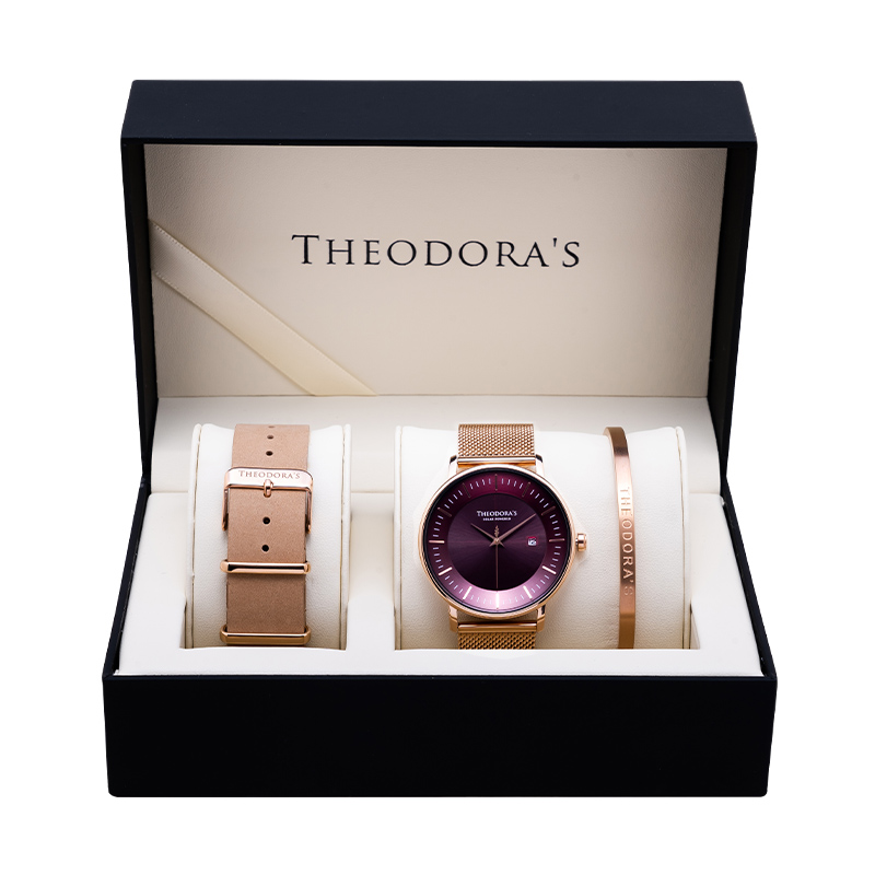 [情侶禮物/生日禮物][送女生]【Theodora's】情人節禮盒｜女款 Aurora 太陽能腕錶 簡約款-限定錶帶奶茶色 | LINE 禮物