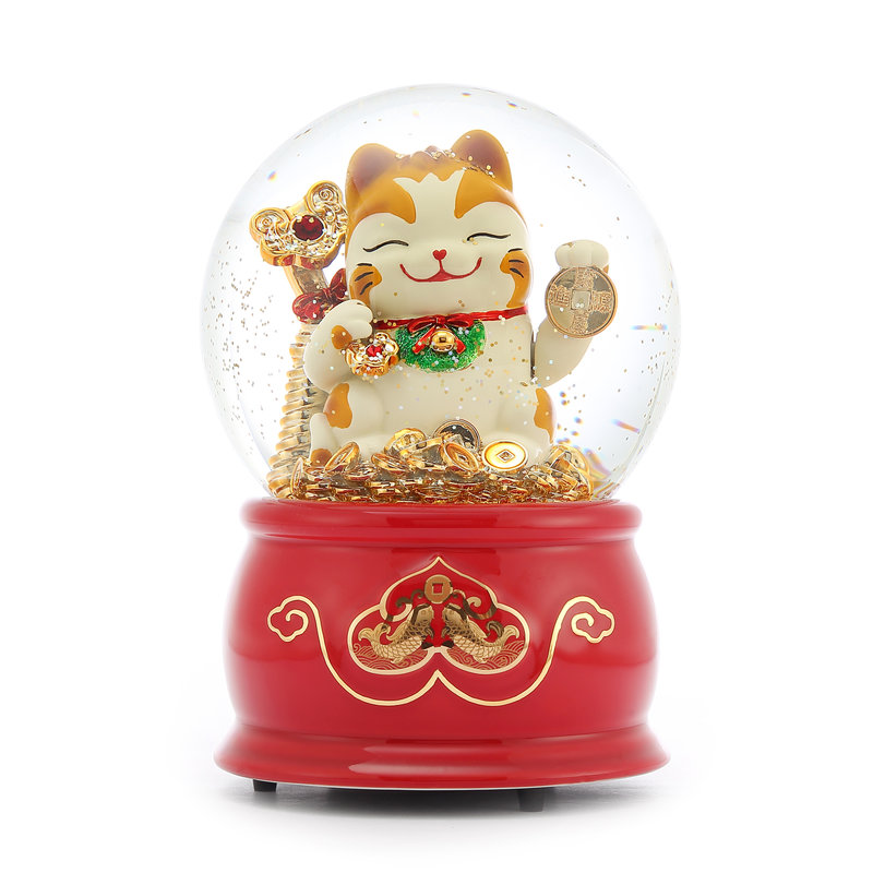 讚爾JARLL 招財貓(手會動) 水晶球音樂盒 | LINE 禮物
