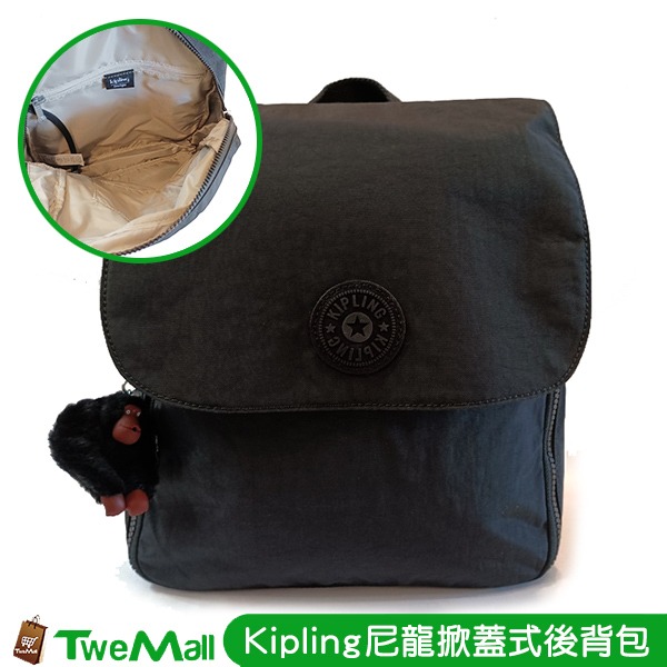 Kipling 後背包 尼龍 猩猩吊飾 掀蓋式(黑色) | LINE購物商城