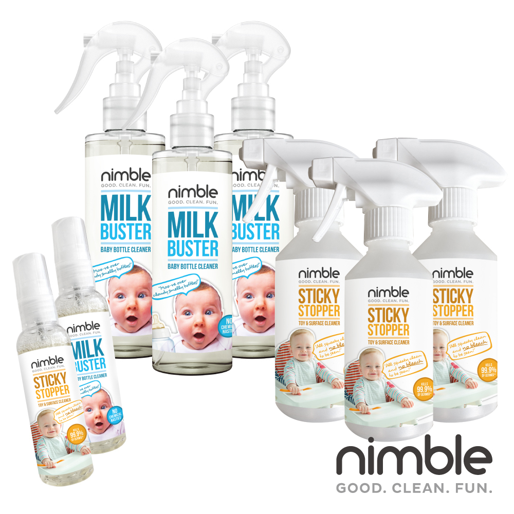 【Nimble】靈活寶貝必備超值組 8入 (Milk Buster 奶瓶蔬果除味清潔液 200ml,x3/60mlX1, 髒小孩萬用乳酸抗菌 ...