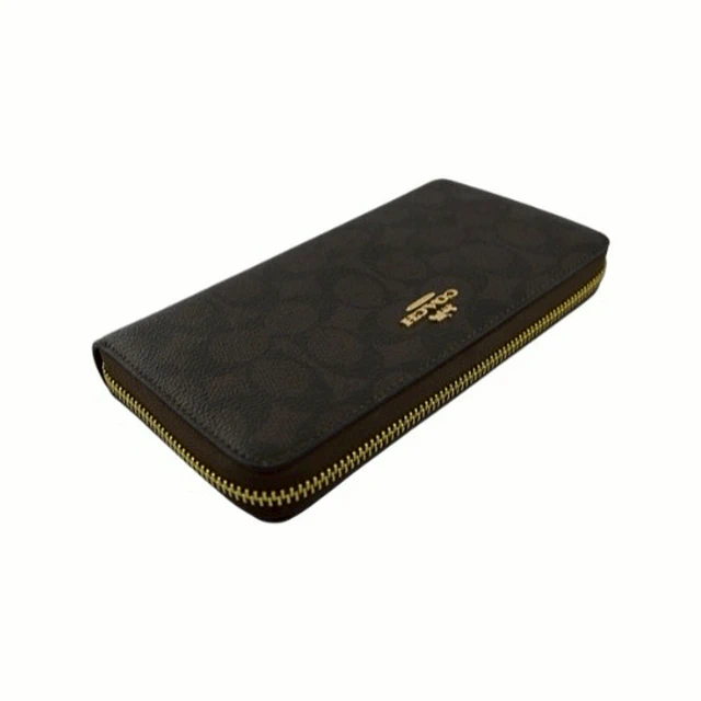 [平輸版] 【COACH】 胡桃木/黑C LOGO壓PVC手掛拉鍊長夾 真品平輸 | LINE 禮物