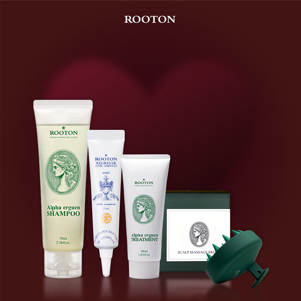 【ROOTON】我愛你！甦活植萃洗髮精70ml+甦活植萃護髮素30ml+喚活修護免沖洗護髮安瓶 15ml+頭皮按摩梳 | LINE 禮物
