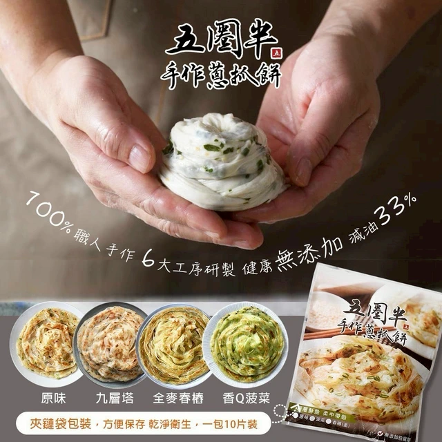 【五圈半】手作蔥抓餅(1300g/10片)(含運) x2包組-原味青蔥【墊腳石】 | LINE 禮物